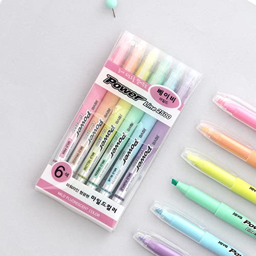 JAVAPEN rainbow pastel Highlighter brush Chisel Tip Pens (Baby colors 6 pens set)