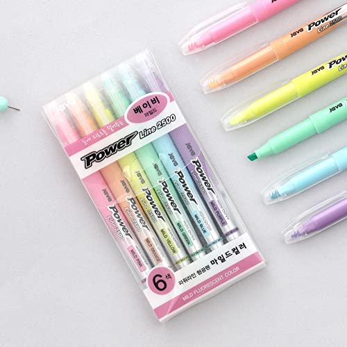 JAVAPEN rainbow pastel Highlighter brush Chisel Tip Pens (Baby colors 6 pens set)