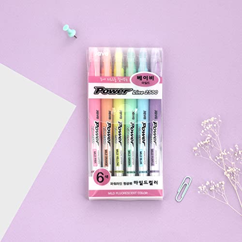 JAVAPEN rainbow pastel Highlighter brush Chisel Tip Pens (Baby colors 6 pens set)