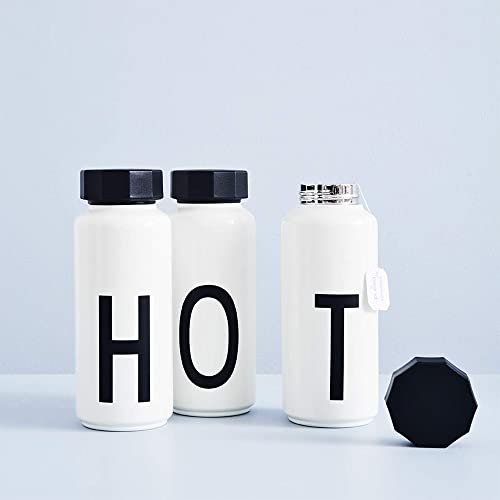 Design Letters Personal Thermo/Insulated Bottle (White) - S - BPA-free double walled vacuum, stainless Steel, Nordic design, Keeps Cold for up to 24 Hrs/Hot up to 12 Hrs, 500 ml, Leak-proof, 280 g.