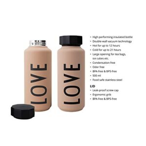 Design Letters Personal Thermo/Insulated Bottle (White) - S - BPA-free double walled vacuum, stainless Steel, Nordic design, Keeps Cold for up to 24 Hrs/Hot up to 12 Hrs, 500 ml, Leak-proof, 280 g.