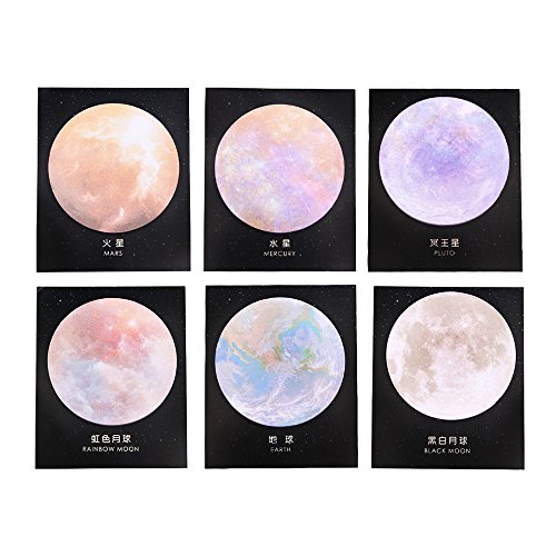 GTHER Planet Sticky Note, Moon Earth Sticky Notes Cute Fun Cool Circle Self-Adhesive Note Self-Stick Memo Pad Notes for College Classroom Office Notebook(6 Pads, Planet)