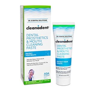 dr. b dental solutions cleanadent denture and gum toothpaste, removes odors stains adhesives, mouth cleaning paste, 4 oz