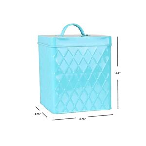 Home Basics CS47382 Tin Container for Kitchen Tea, Coffee, Sugar, Cookies, Food, Flour, Baked Goods & Laundry Storage, Small Canister with Cover, Turquoise