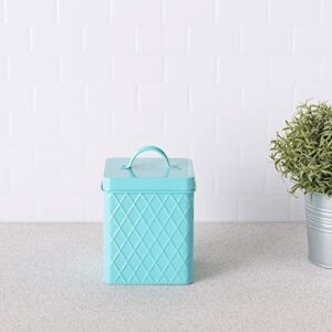 Home Basics CS47382 Tin Container for Kitchen Tea, Coffee, Sugar, Cookies, Food, Flour, Baked Goods & Laundry Storage, Small Canister with Cover, Turquoise