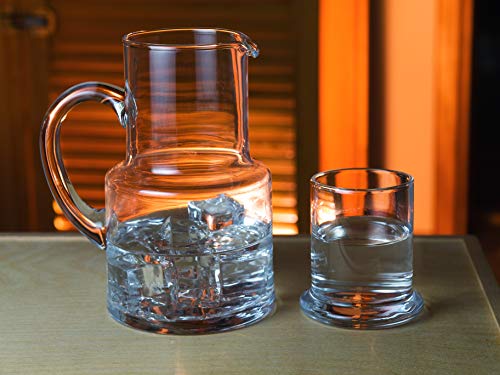 Barski - European Quality Glass - 2 Piece Water Set -Bedside Night Water Carafe/Desktop Water Carafe - With Handle - With Tumbler - Carafe is 18 oz. - Made in Europe