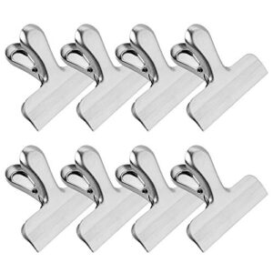 morsler chip clips & stainless steel heavy-duty food bag clips 8 packs - large and durable with 3 inch wide, perfect for air tight seal grips on coffee,food & bread bags,office kitchen home usage