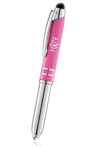 breast cancer awareness pens 3 in1 stylus+metal ballpoint pen+led flashlight-compatible with most phones and touch screen devices, hope