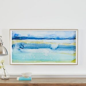 Amazon Brand – Stone & Beam Abstract Blue and Green Ocean Coastal Framed Print Wall Art Decor, 32"W x 17"H, Beige Frame