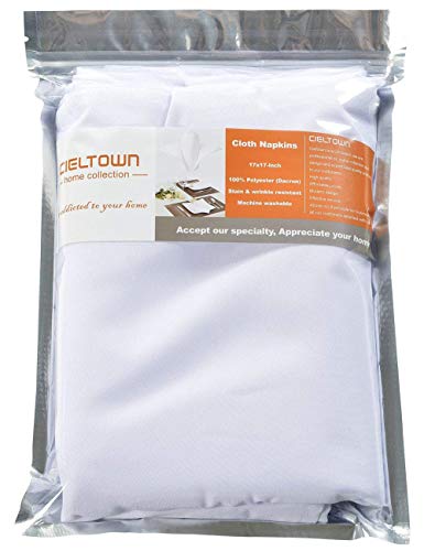 Cieltown Polyester Cloth Napkins 1-Dozen, Solid Washable Fabric Napkins Set of 12, Perfect for Weddings, Parties, Holiday Dinner (17 x 17-Inch, White)