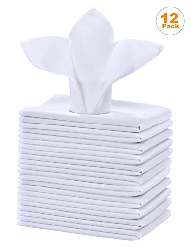 Cieltown Polyester Cloth Napkins 1-Dozen, Solid Washable Fabric Napkins Set of 12, Perfect for Weddings, Parties, Holiday Dinner (17 x 17-Inch, White)