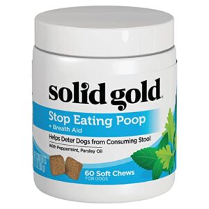 solid gold stop eating poop soft chews for dogs with coprophagia - natural holistic deterrent for dogs eating poop - grain free supplement chews & powder with peppermint & parsley oil - 60 count