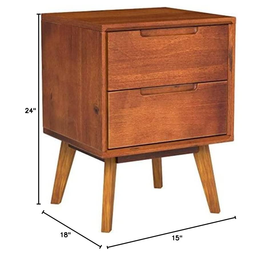 Amazon Brand - Rivet Mid-Century Stark 2-Drawer Nightstand, Square, Brown,18 in x 15 in x 24 in (D x W x H)