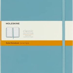 Moleskine Classic Notebook, Hard Cover, XL (7.5" x 9.5") Ruled/Lined, Reef Blue, 192 Pages