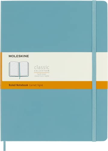 Moleskine Classic Notebook, Hard Cover, XL (7.5" x 9.5") Ruled/Lined, Reef Blue, 192 Pages