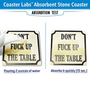 Absorbent Stone Drink Coasters - Funny Coasters for Drinks - Huge 4.25 Inch Square Ceramic Stone with Cork Backing Coaster