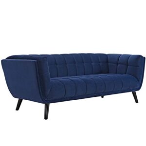 modway bestow mid-century performance velvet upholstered tufted sofa in navy