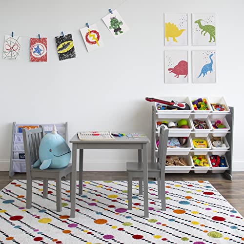 Humble Crew, Grey Kids Wood Table and 2 Chairs Set, Square