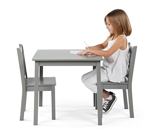 Humble Crew, Grey Kids Wood Table and 2 Chairs Set, Square