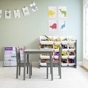 Humble Crew, Grey Kids Wood Table and 2 Chairs Set, Square