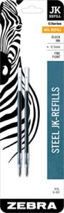 zebra pen g-series stainless steel gel ink pen jk-refill, fine point, 0.5mm, black ink, 2 count (pack of 1)