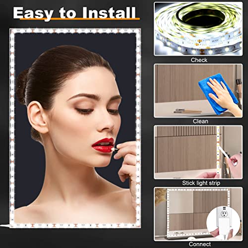 LED Vanity Mirror Lights for Makeup Dressing Table Vanity Set 13ft Flexible LED Light Strip Kit 6000K Daylight White with Dimmer and Power Supply, DIY Mirror, Mirror not Included