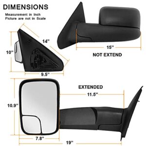 AKKON - For 02-08 Dodge Ram Pickup Truck Extendable Towing Manual Mirrors Left + Right Side Pair Replacement