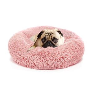 pink dog beds for small dogs attached,small pet bed washable calming faux fur burrow doggie beds for chihuahua cat kitten