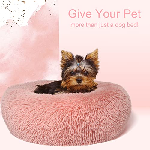 Pink Dog Beds for Small Dogs Attached,Small Pet Bed Washable Calming Faux Fur Burrow Doggie Beds for Chihuahua Cat Kitten