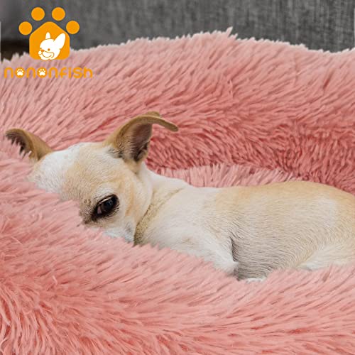 Pink Dog Beds for Small Dogs Attached,Small Pet Bed Washable Calming Faux Fur Burrow Doggie Beds for Chihuahua Cat Kitten