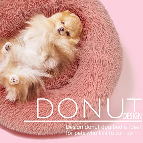 Pink Dog Beds for Small Dogs Attached,Small Pet Bed Washable Calming Faux Fur Burrow Doggie Beds for Chihuahua Cat Kitten