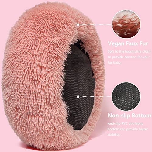 Pink Dog Beds for Small Dogs Attached,Small Pet Bed Washable Calming Faux Fur Burrow Doggie Beds for Chihuahua Cat Kitten