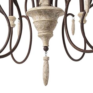 LALUZ Farmhouse Chandelier, French Country Chandelier for Dining Room, 6-Light, Handmade Distressed Wood, 31”Dia