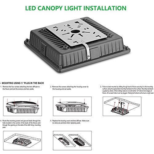 1000LED LED Canopy Light 45W, Ceiling Fixtures 5300LM, Daylight 5000K, 175W HID/HPS Replacement, Waterproof IP65, 10" x 10" Square Ceiling Lights