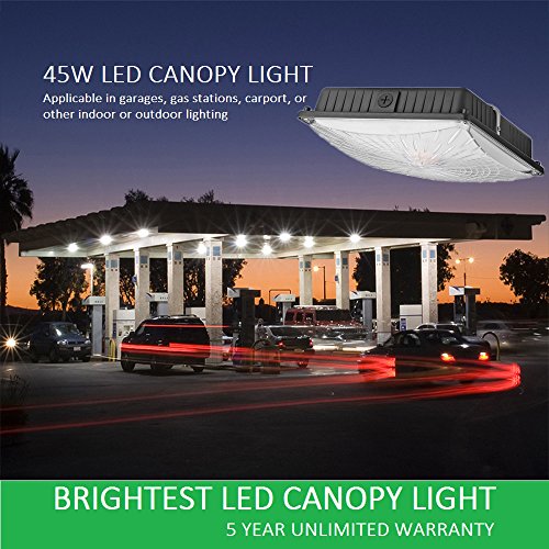 1000LED LED Canopy Light 45W, Ceiling Fixtures 5300LM, Daylight 5000K, 175W HID/HPS Replacement, Waterproof IP65, 10" x 10" Square Ceiling Lights