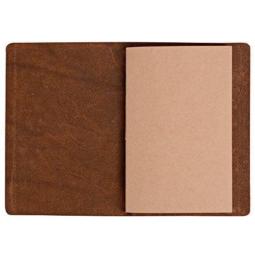 Pocket Travelers Notebook, Refillable Leather Travel Journal for Men & Women, Notebook Cover for Field Notes, Moleskine Small 3.5 x 5.5 Inches, Brown