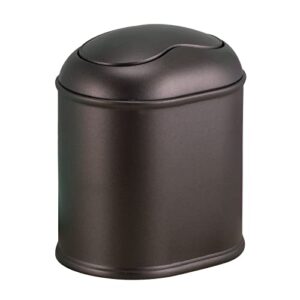 mdesign modern plastic mini wastebasket trash can dispenser with swing lid for bathroom vanity countertop or tabletop - dispose of cotton rounds, makeup sponges, tissues - bronze