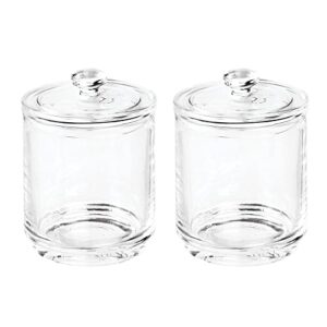 mDesign Glass Apothecary Storage Canister Holder Jar for Bathroom Vanity Cabinet or Counter Organization - Holds Cotton Swabs, Bath Salts, Makeup, Hair Accessories - Joli Collection, 2 Pack, Clear