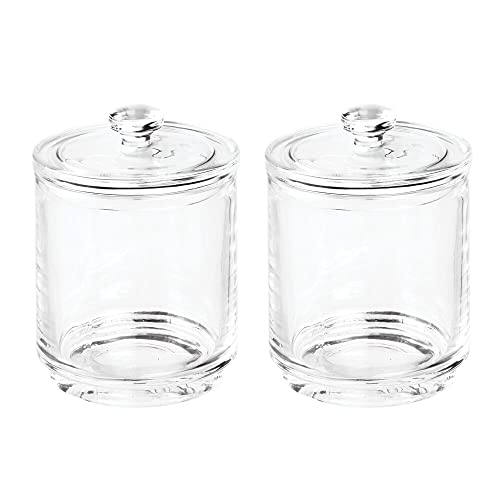 mDesign Glass Apothecary Storage Canister Holder Jar for Bathroom Vanity Cabinet or Counter Organization - Holds Cotton Swabs, Bath Salts, Makeup, Hair Accessories - Joli Collection, 2 Pack, Clear