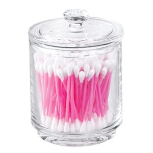 mDesign Glass Apothecary Storage Canister Holder Jar for Bathroom Vanity Cabinet or Counter Organization - Holds Cotton Swabs, Bath Salts, Makeup, Hair Accessories - Joli Collection, 2 Pack, Clear