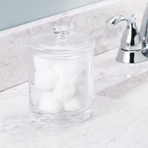 mDesign Glass Apothecary Storage Canister Holder Jar for Bathroom Vanity Cabinet or Counter Organization - Holds Cotton Swabs, Bath Salts, Makeup, Hair Accessories - Joli Collection, 2 Pack, Clear