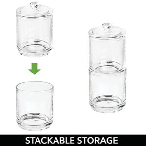 mDesign Glass Apothecary Storage Canister Holder Jar for Bathroom Vanity Cabinet or Counter Organization - Holds Cotton Swabs, Bath Salts, Makeup, Hair Accessories - Joli Collection, 2 Pack, Clear