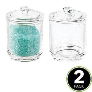 mDesign Glass Apothecary Storage Canister Holder Jar for Bathroom Vanity Cabinet or Counter Organization - Holds Cotton Swabs, Bath Salts, Makeup, Hair Accessories - Joli Collection, 2 Pack, Clear