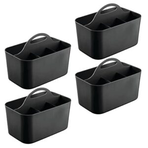 mDesign Plastic Small Office Storage Organizer Utility Tote Caddy with Handle for Cabinets, Desks, Workspaces - Holds Desktop Office Supplies, Pencils, Staplers Lumiere Collection, 4 Pack, Black