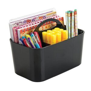 mDesign Plastic Small Office Storage Organizer Utility Tote Caddy with Handle for Cabinets, Desks, Workspaces - Holds Desktop Office Supplies, Pencils, Staplers Lumiere Collection, 4 Pack, Black