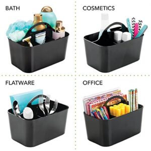 mDesign Plastic Small Office Storage Organizer Utility Tote Caddy with Handle for Cabinets, Desks, Workspaces - Holds Desktop Office Supplies, Pencils, Staplers Lumiere Collection, 4 Pack, Black