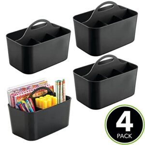 mDesign Plastic Small Office Storage Organizer Utility Tote Caddy with Handle for Cabinets, Desks, Workspaces - Holds Desktop Office Supplies, Pencils, Staplers Lumiere Collection, 4 Pack, Black