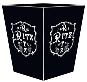 marye-kelley -paris ritz wastepaper basket, handmade, decoupage, wood wastepaper baskets, made in the usa.