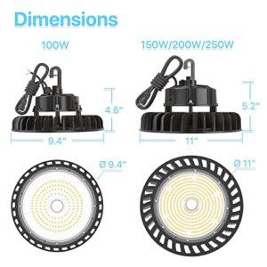 HYPERLITE LED High Bay Light 150W 21,000lm 5000K 1-10V Dimmable UL Listed US Hook 5' Cable Alternative to 650W MH/HPS for Gym Factory Warehouse