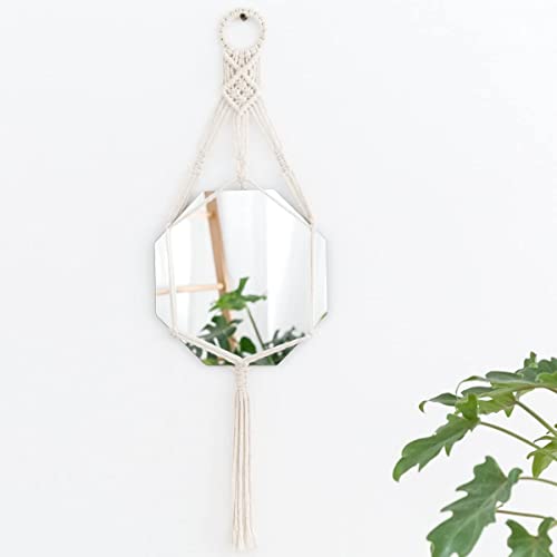 Mkono Macrame Wall Hanging Mirror Boho Geometric Decorative Mirror for Apartment Livingroom Bedroom Dorm Room Entryways